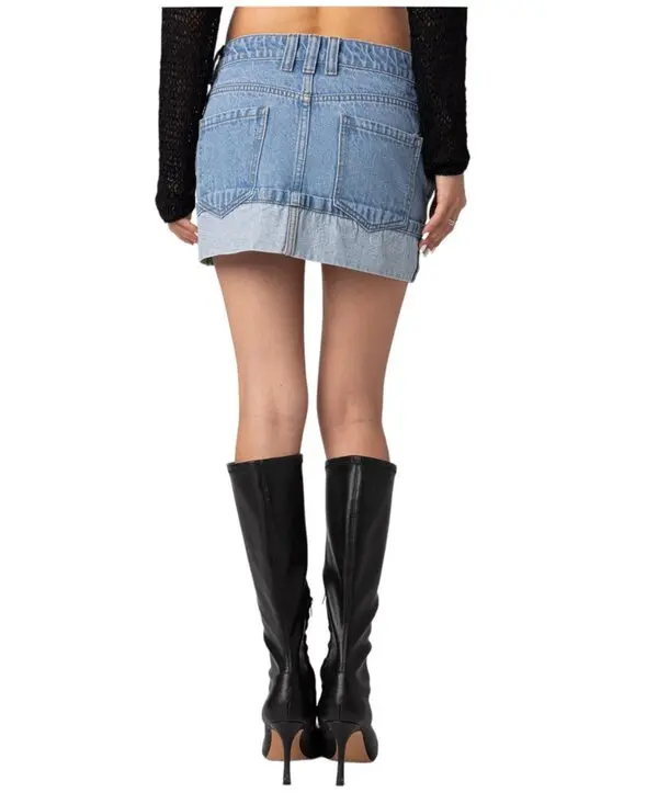 EDIKTED Folded Denim Mini Skirt - Light Blue