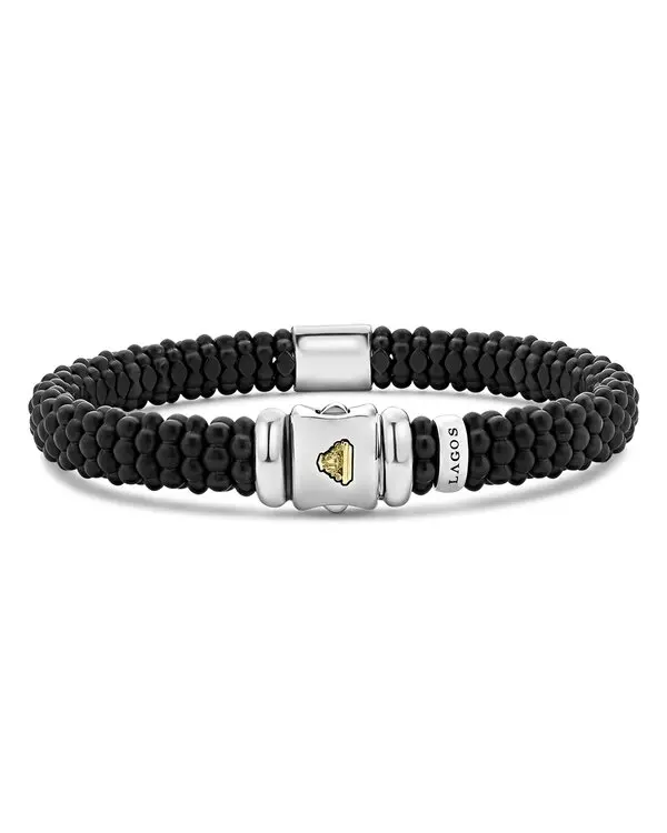 Lagos 18k Yellow Gold And Sterling Silver Anthem Black Ceramic Caviar Station Bead Bracelet - Black/gold