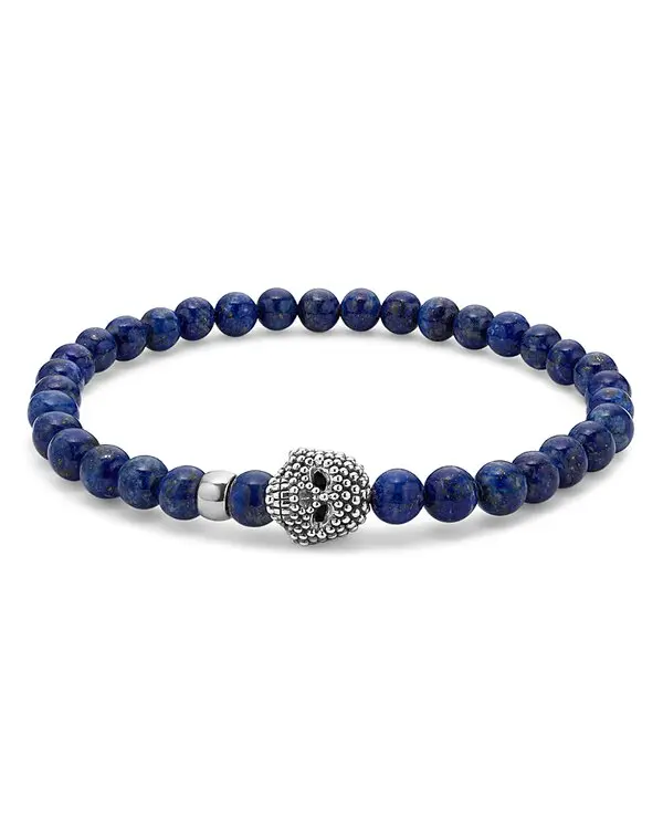 Lagos Sterling Silver Anthem Lapis Lazuli Bead Skull Bracelet - Blue/silver