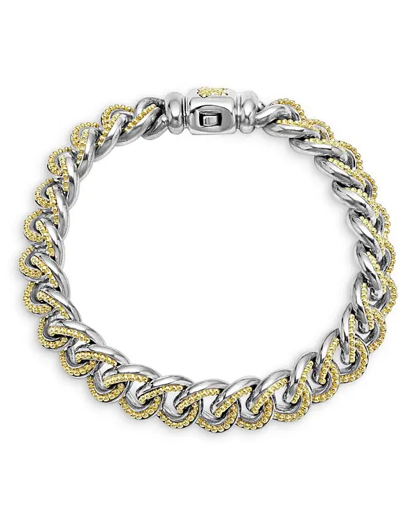 Lagos 18k Yellow Gold & Sterling Silver Anthem Beaded Curb Link Bracelet - Silver/gold