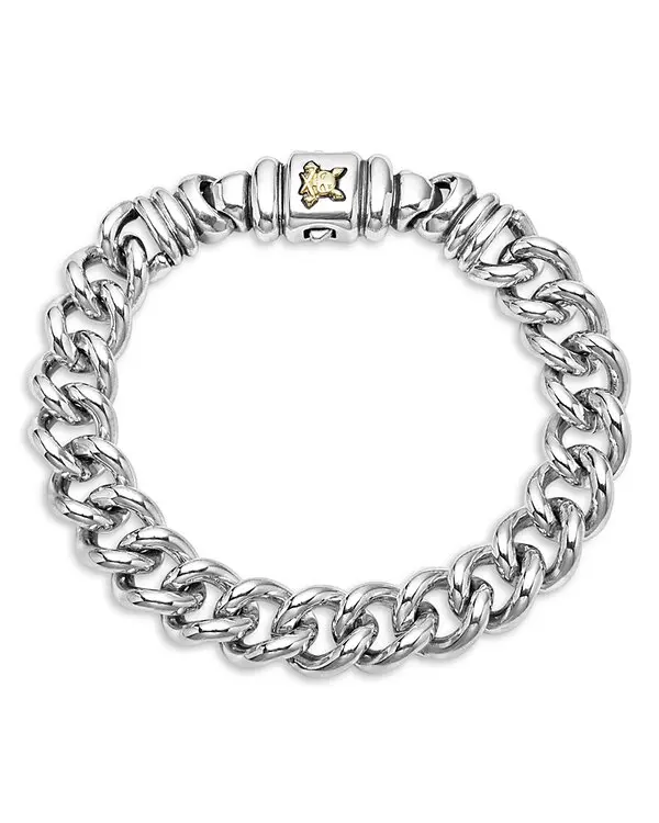 Lagos 18k Yellow Gold & Sterling Anthem Krunch Crest Curb Link Bracelet - Silver