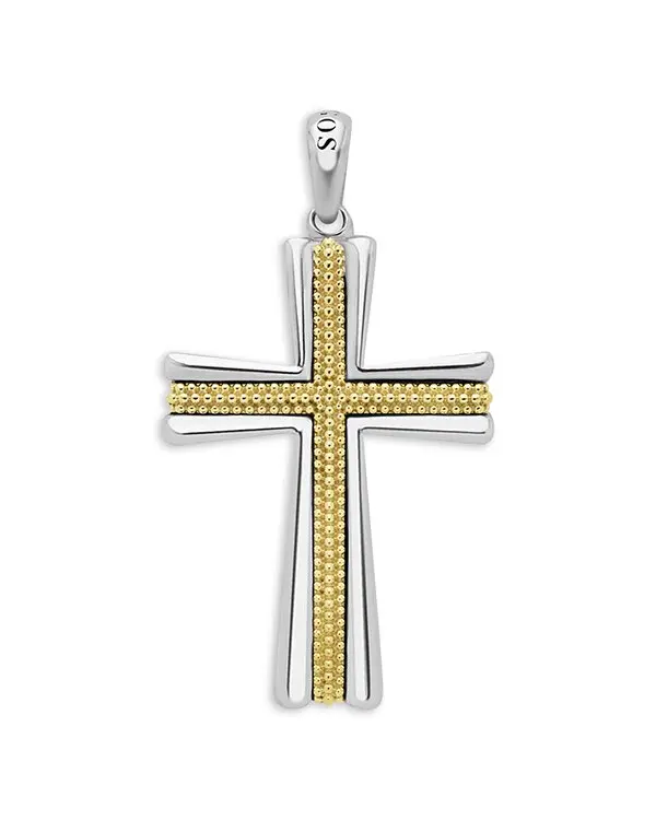 Lagos 18k Yellow Gold & Sterling Silver Anthem Caviar Bead Cross Pendant - Gold/silver