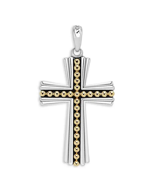Lagos 18k Yellow Gold & Sterling Silver Anthem Caviar Bead Cross Pendant - Gold/silver
