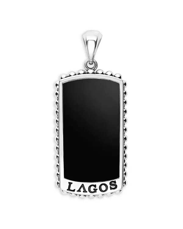 Lagos Sterling Silver Anthem Black Agate Dog Tag Pendant - Black/silver