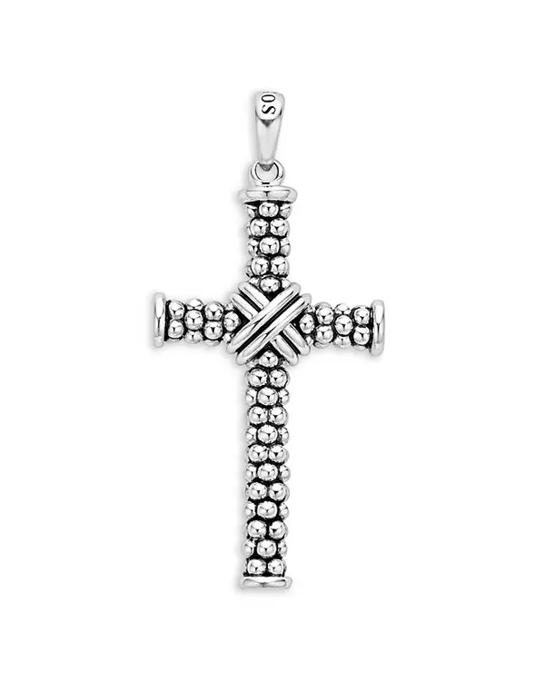 Lagos Sterling Anthem Caviar Bead Cross Pendant - Silver