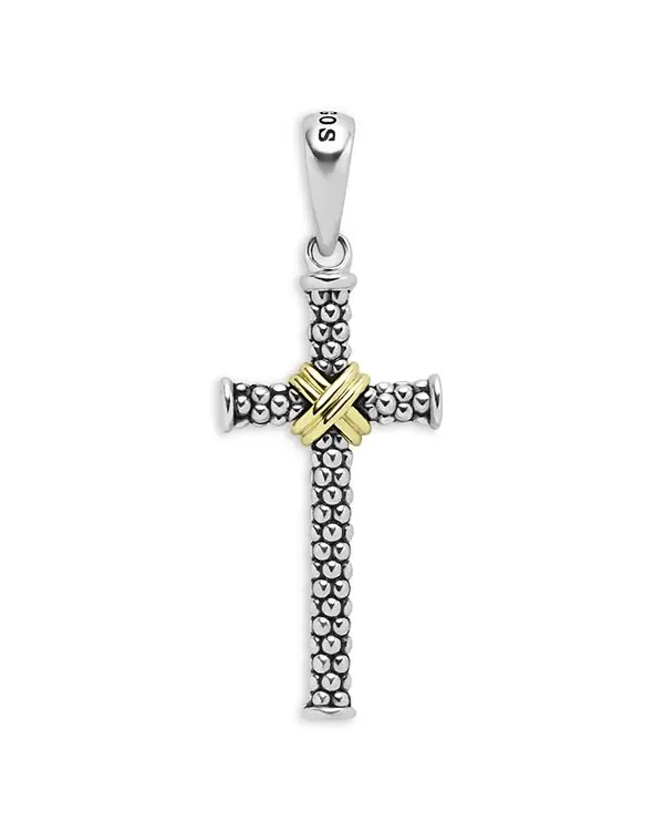 Lagos 18k Yellow Gold Sterling Anthem Caviar Bead X Cross Pendant - Silver