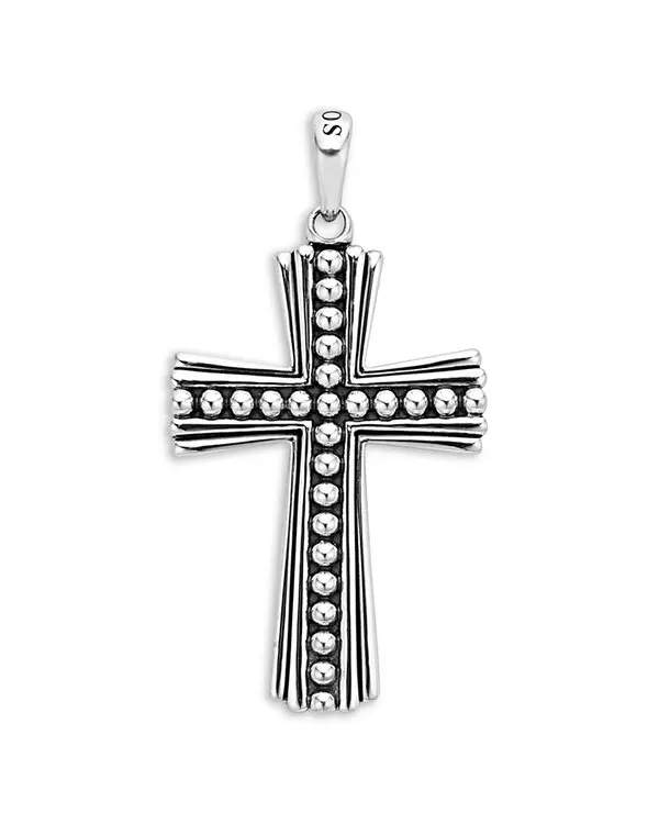 Lagos Sterling Anthem Caviar Bead Cross Pendant - Silver