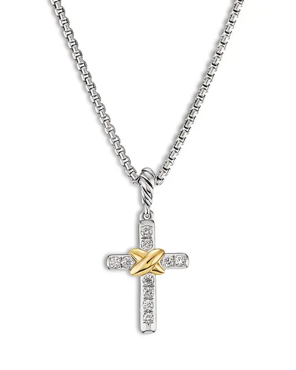 David Yurman Petite Cross Necklace - Silver/gold