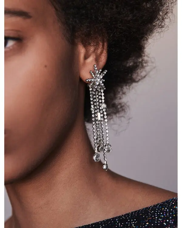 Maje Rhinestone Shooting Star Asymmetrical Drop Earrings