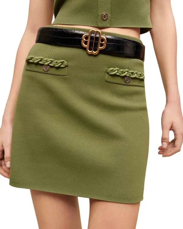 Maje Clover Croc Embossed Leather Belt