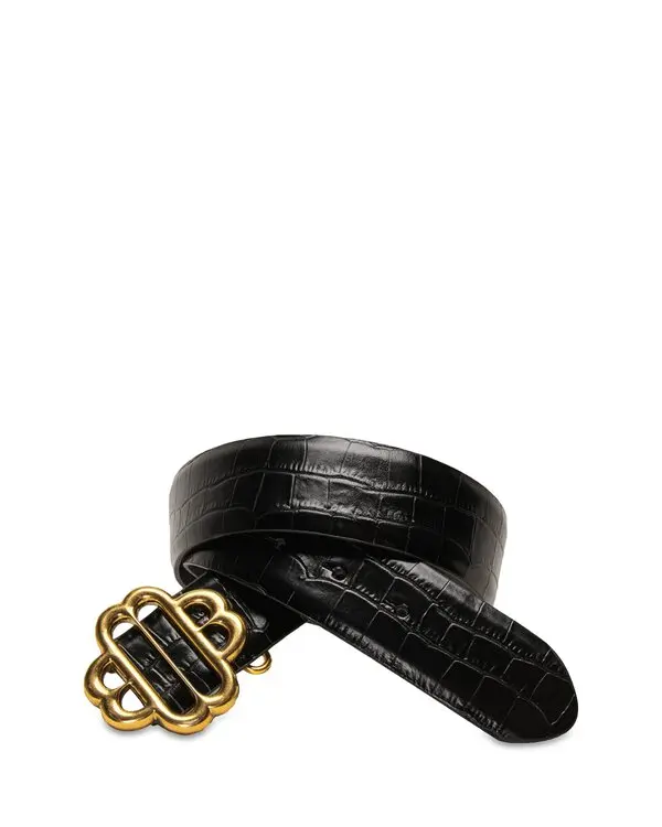 Maje Clover Croc Embossed Leather Belt