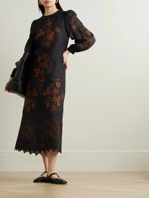 Vita Kin Ophelia Embroidered Linen Midi Dress - Black - 40% Off |  Editorialist