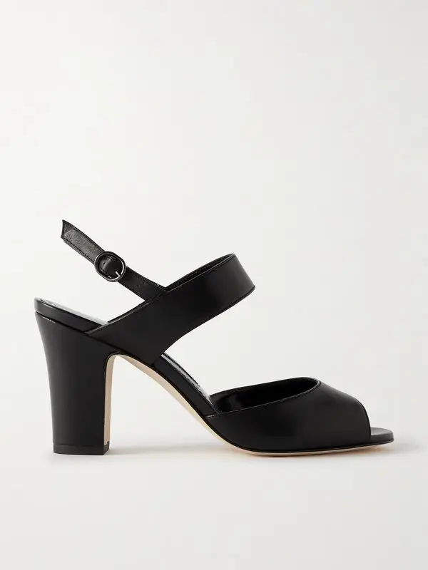 Manolo Blahnik Khiko 90 Leather Slingback Sandals - Black
