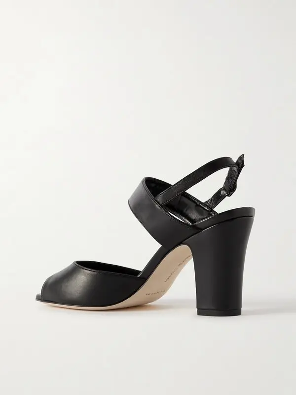 Manolo Blahnik Khiko 90 Leather Slingback Sandals - Black