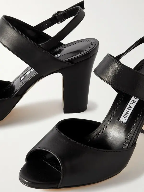 Manolo Blahnik Khiko 90 Leather Slingback Sandals - Black