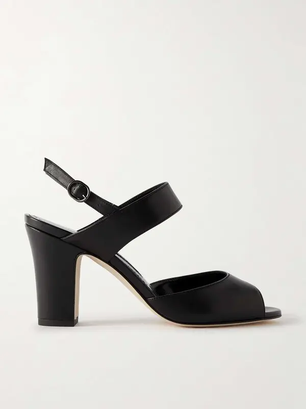 Manolo Blahnik Khiko 90 Leather Slingback Sandals - Black