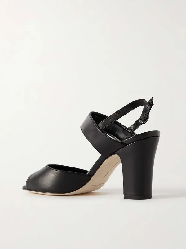 Manolo Blahnik Khiko 90 Leather Slingback Sandals - Black