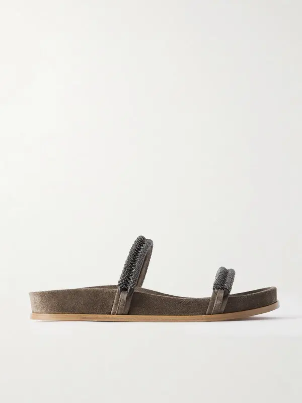 Brunello Cucinelli Bead-embellished Slides - Brown