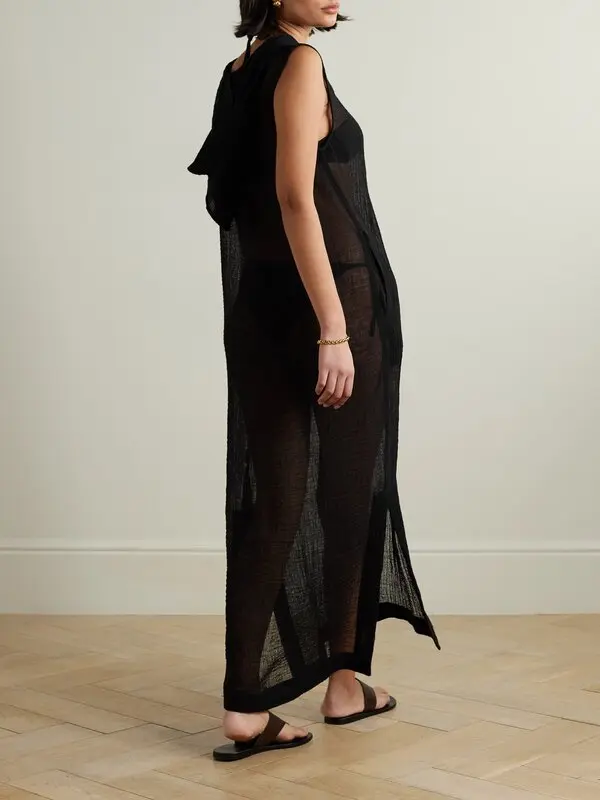 Lisa Marie Fernandez Net Sustain Column Hooded Linen-Blend Gauze Maxi Dress  - Black - 60% Off | Editorialist