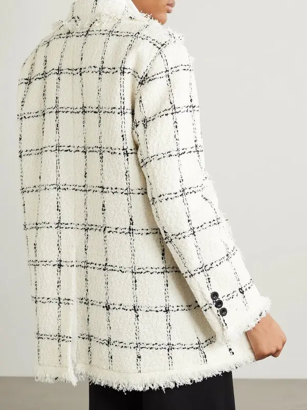Sacai Checked Wool-blend Tweed Jacket With Layered Track Top