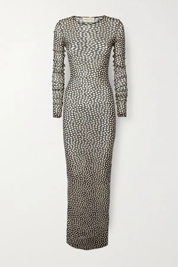 Saint Laurent Polka-dot Mesh Maxi Dress