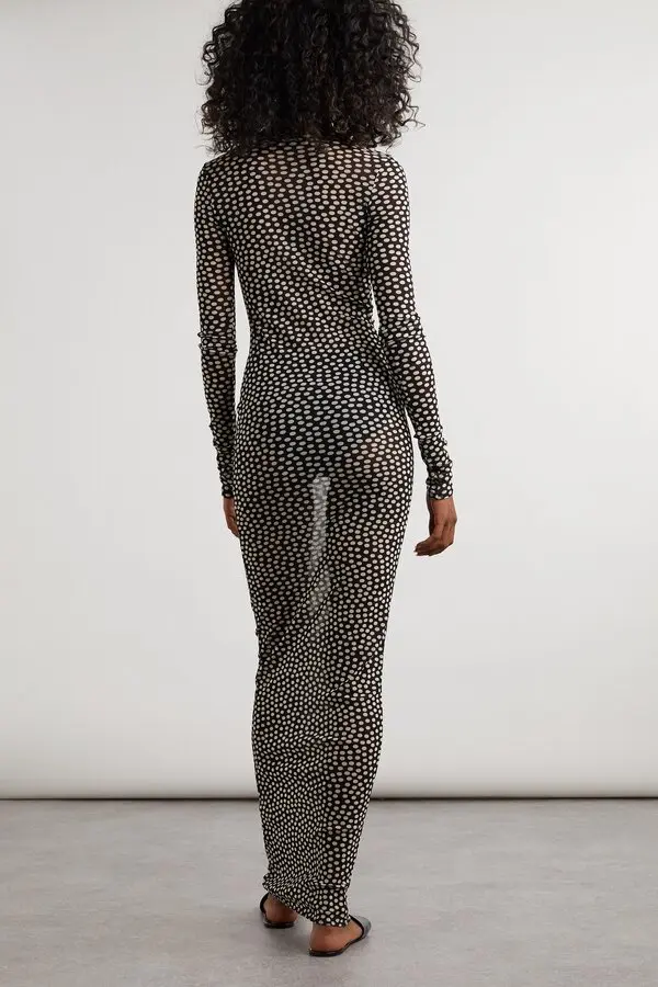 Saint Laurent Polka-dot Mesh Maxi Dress