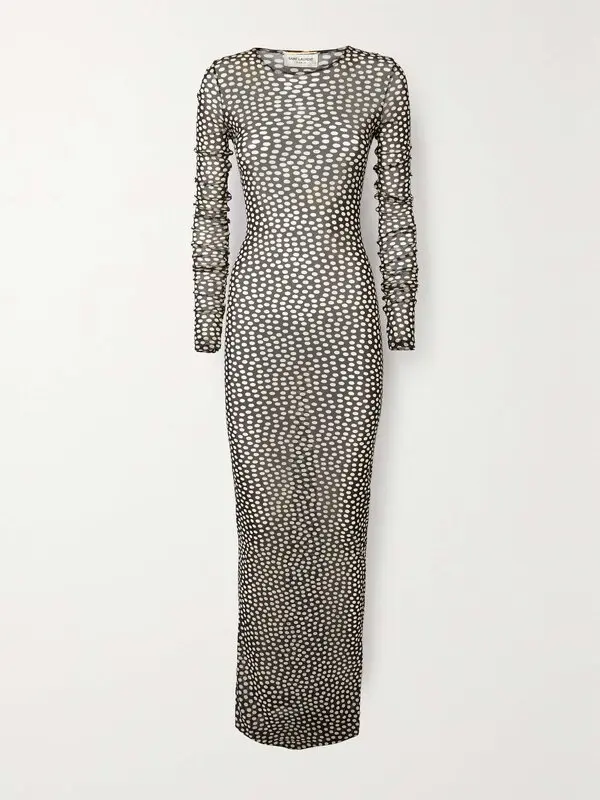 Saint Laurent Polka-dot Mesh Maxi Dress