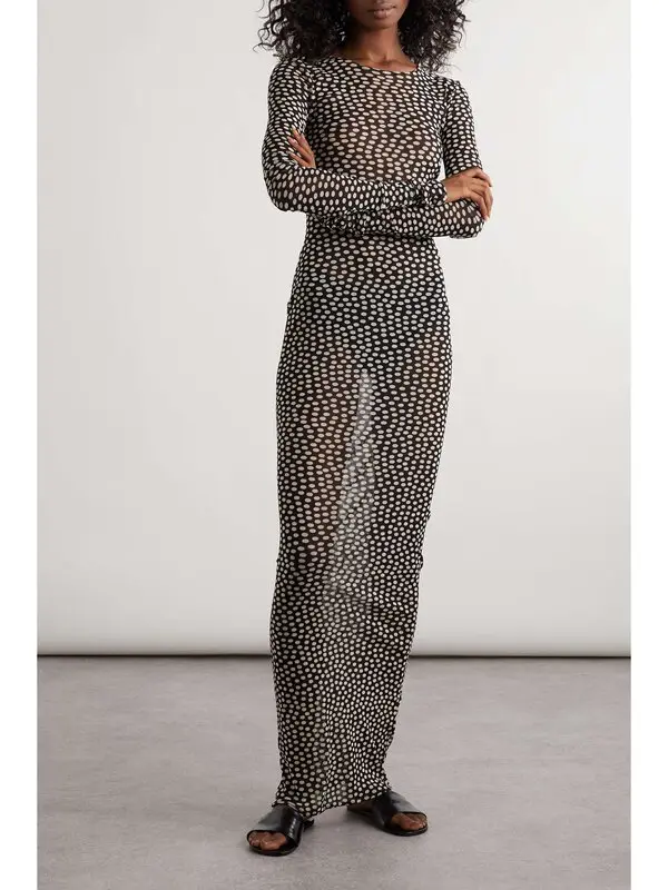Saint Laurent Polka-dot Mesh Maxi Dress