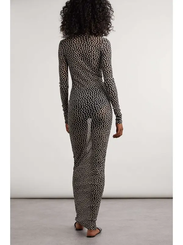 Saint Laurent Polka-dot Mesh Maxi Dress