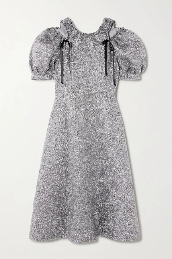 Simone Rocha Bow-detailed Cutout Metallic Cloqué Midi Dress