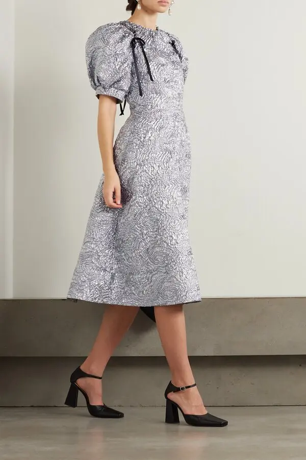 Simone Rocha Bow-detailed Cutout Metallic Cloqué Midi Dress