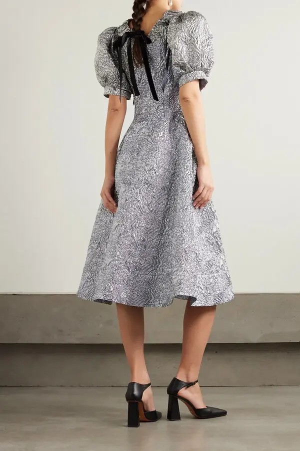 Simone Rocha Bow-detailed Cutout Metallic Cloqué Midi Dress