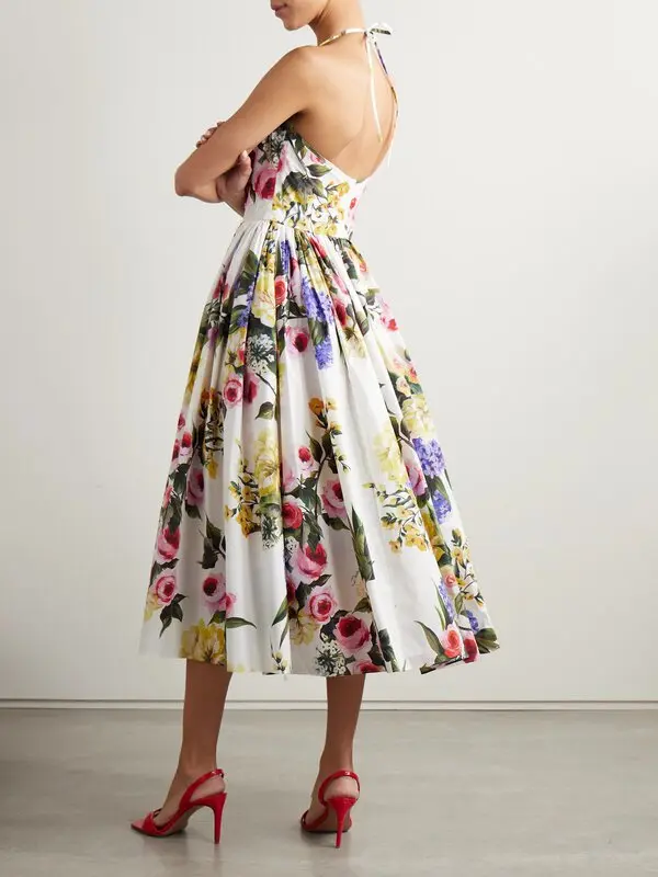 knee length dresses for ladies Womens Cotton Smocked Peach Floral Midi Dress main image 1