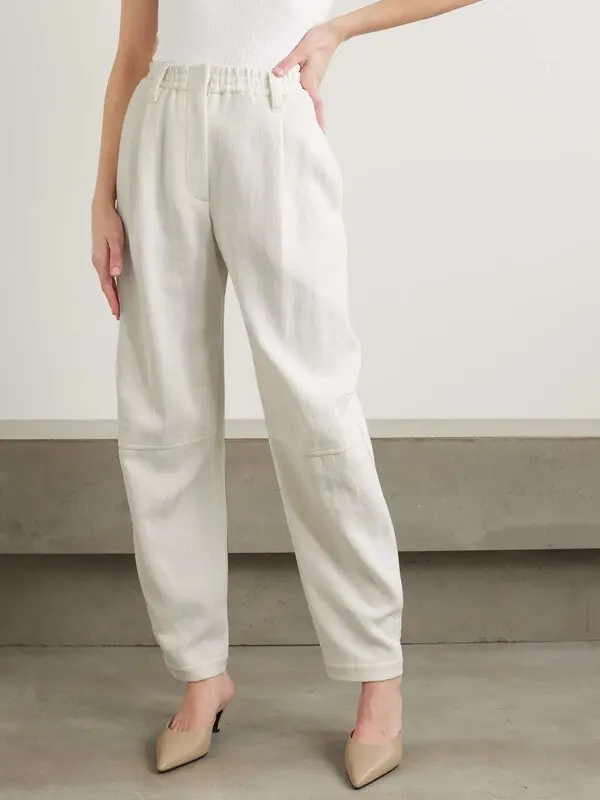Brunello Cucinelli Herringbone Cotton And Linen-blend Wide-leg Pants - White