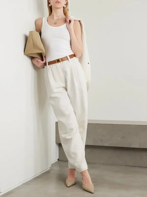 Brunello Cucinelli Herringbone Cotton And Linen-blend Wide-leg Pants - White