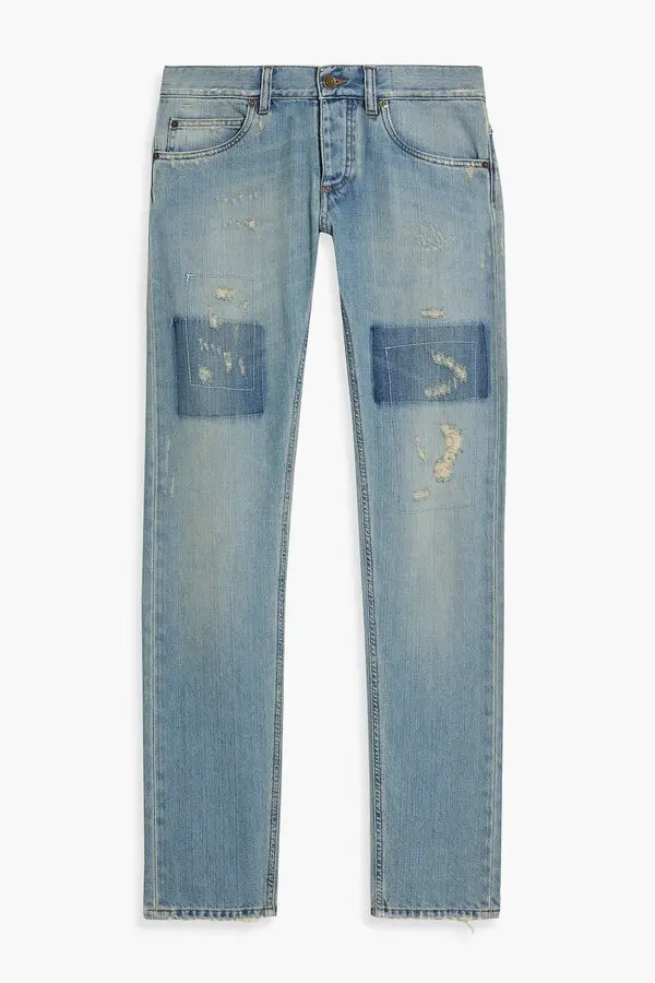 Dolce & Gabbana Skinnyfit Distressed Faded Denim Jeans - Light Denim