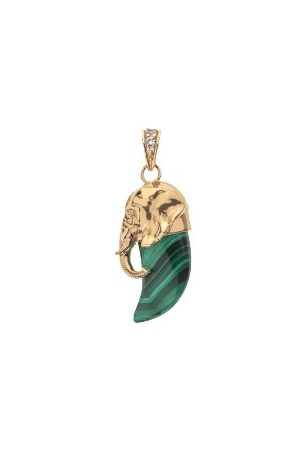 JANE WIN Protect Elephant Head Malachite Tusk Pendant - Pink