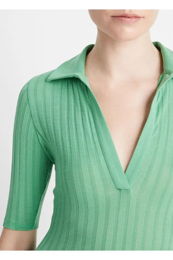Vince Cotton Elbow-sleeve Polo Shirt