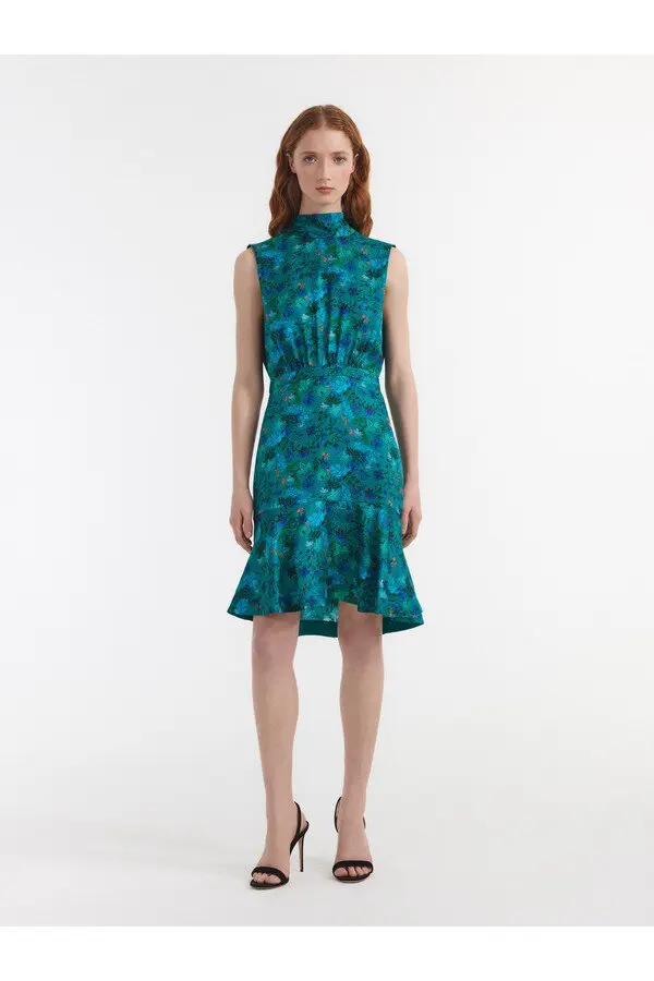 saloni fleur short dress SALONI Women's Floral Print 100% Silk Ruffle Mini Dress Sleeveless Size 6  EUC