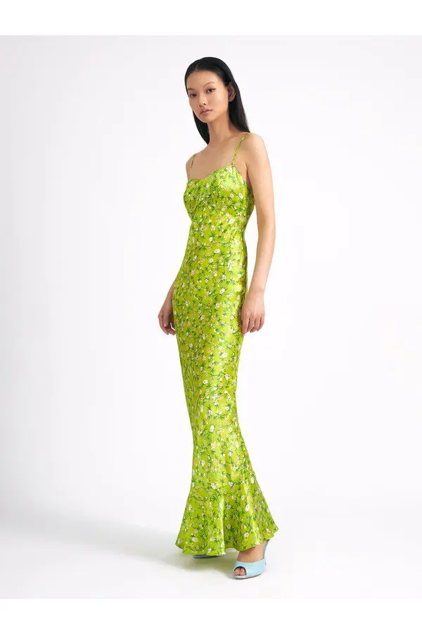 Saloni Mimi-B Floral Dress In Lime - 46% Off | Editorialist