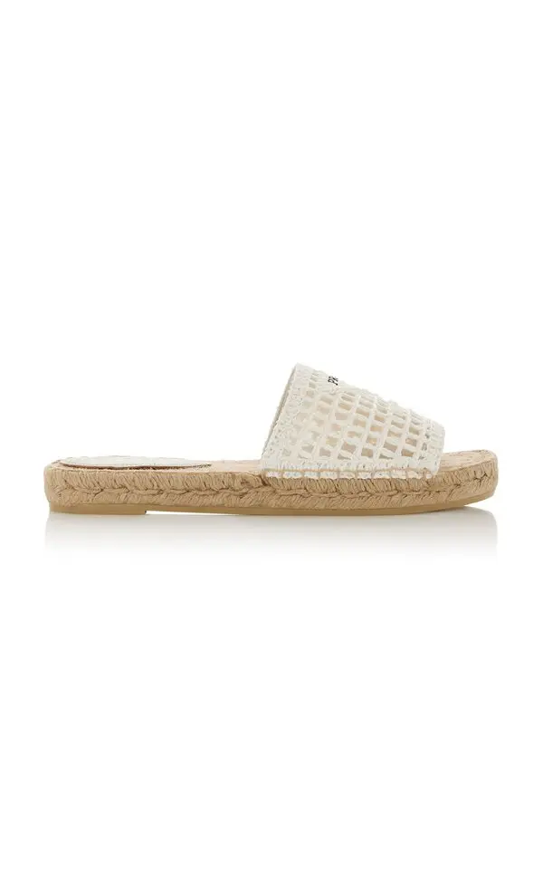 Prada Crocheted Raffia Platform Sandals - White