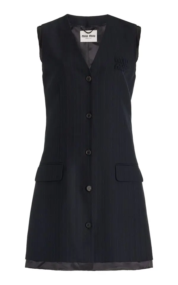 Miu Miu Tailored Virgin Wool Mini Dress - Navy