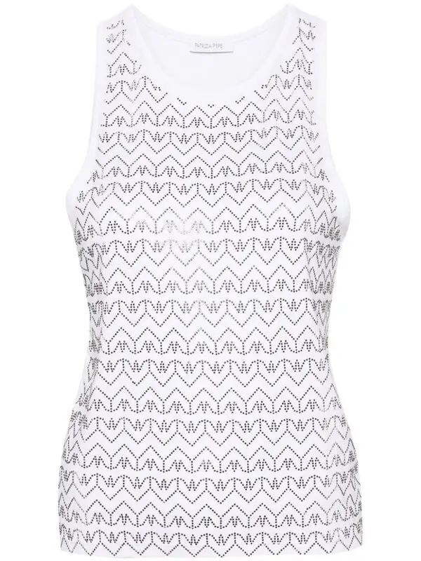 Patrizia Pepe Rhinestone-embellished Jersey Tank Top - White