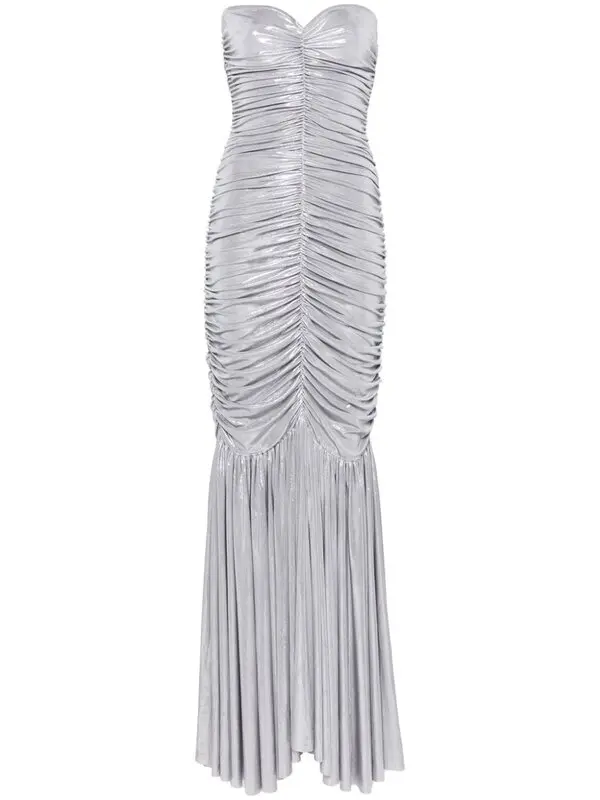 Norma Kamali Slinky Ruched Fishtail Gown - Silver