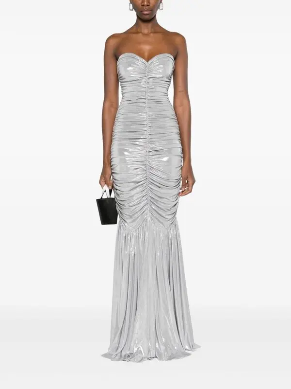 Norma Kamali Slinky Ruched Fishtail Gown - Silver