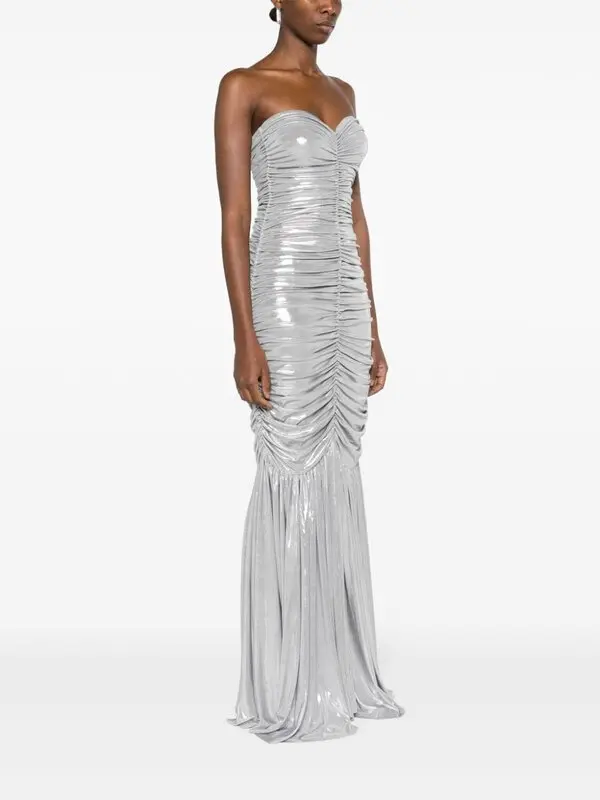 Norma Kamali Slinky Ruched Fishtail Gown - Silver