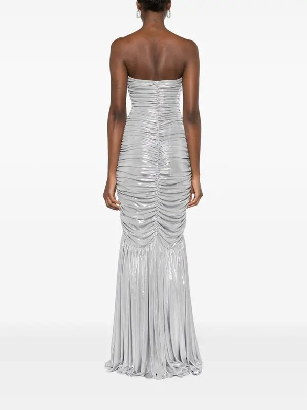 Norma Kamali Slinky Ruched Fishtail Gown - Silver