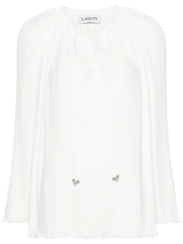 LANVIN Plissé Lace-up Blouse - White