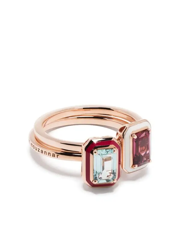 SELIM MOUZANNAR 18kt Rose Gold Tourmaline And Rhodolite Ring Set - Pink