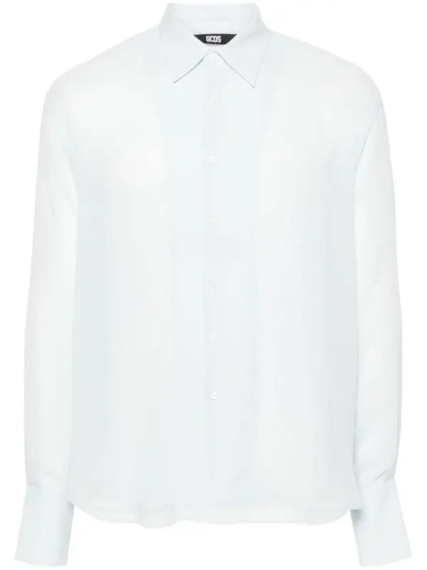 Gcds Logo-embroidered Silk Shirt - Blue